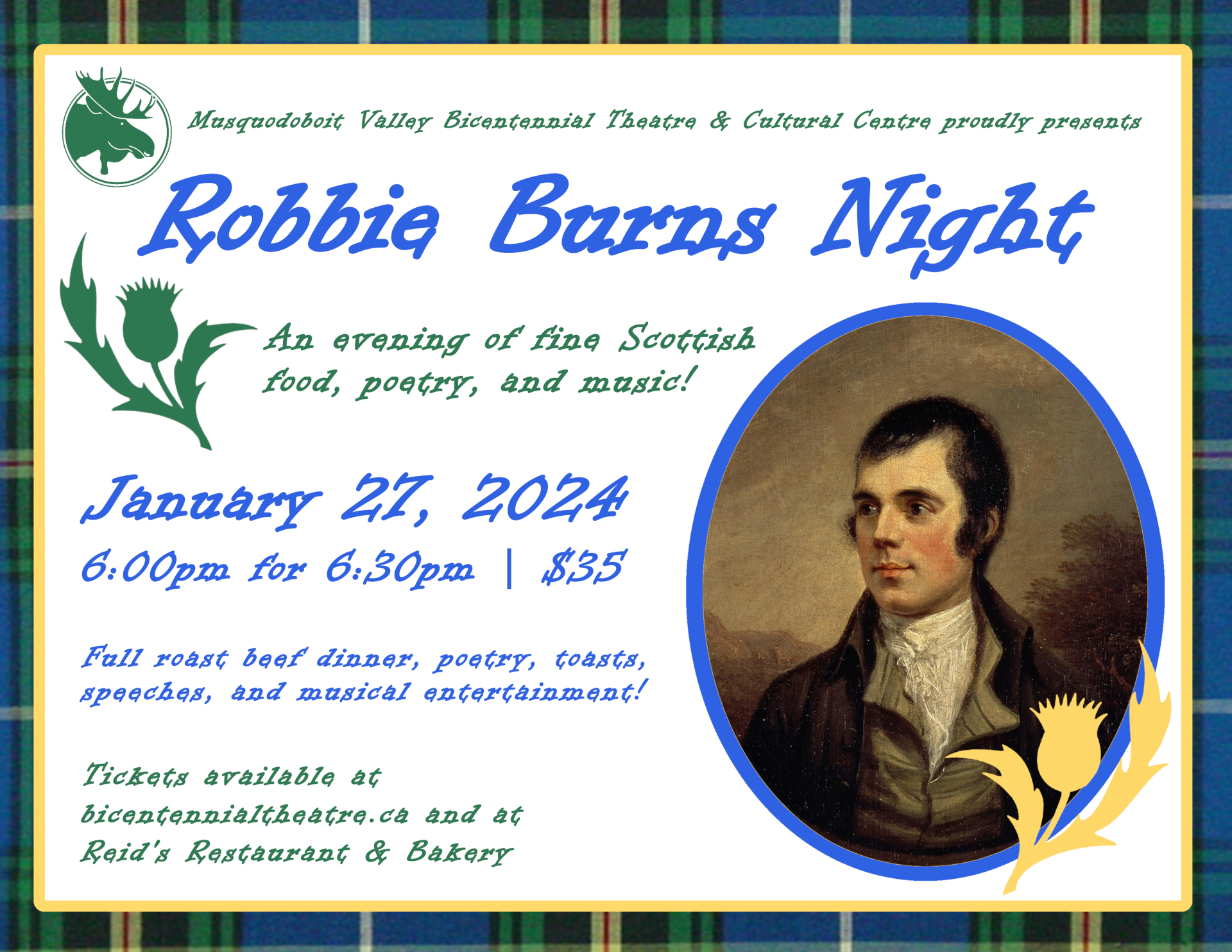 Musquodoboit Valley Bicentennial Theatre | Robbie Burns Night 2024